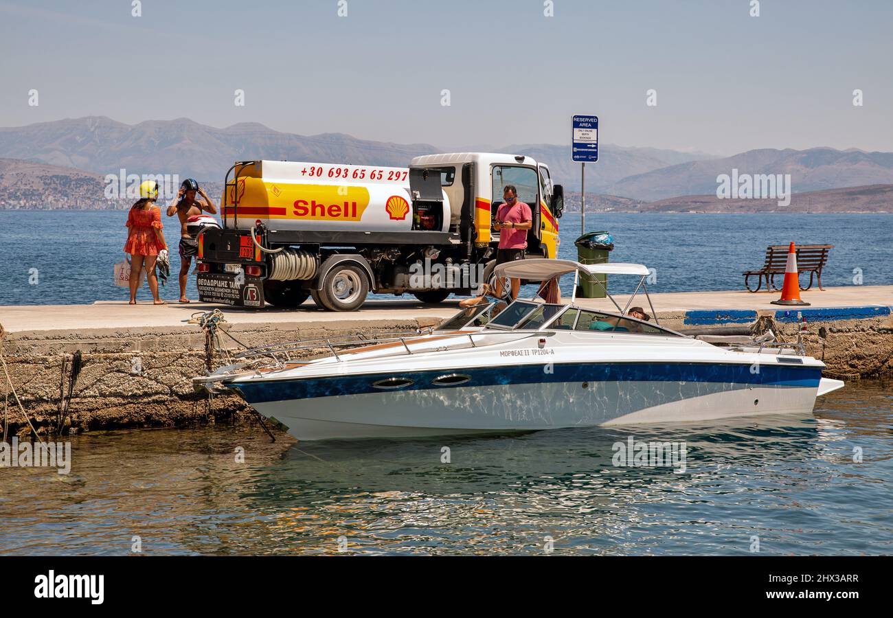 Kassiopi, Corfu, Greece - August 06, 2021: Shell mobile refueling tank ...