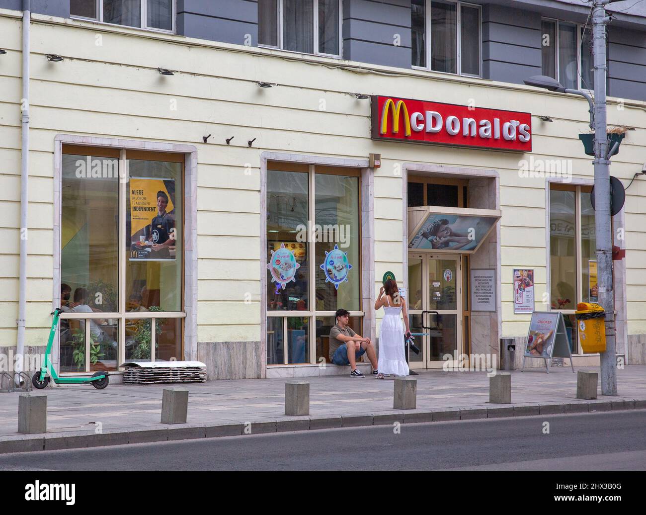 Bucharest, Romania - August 12, 2021: People visit McDonald's ...