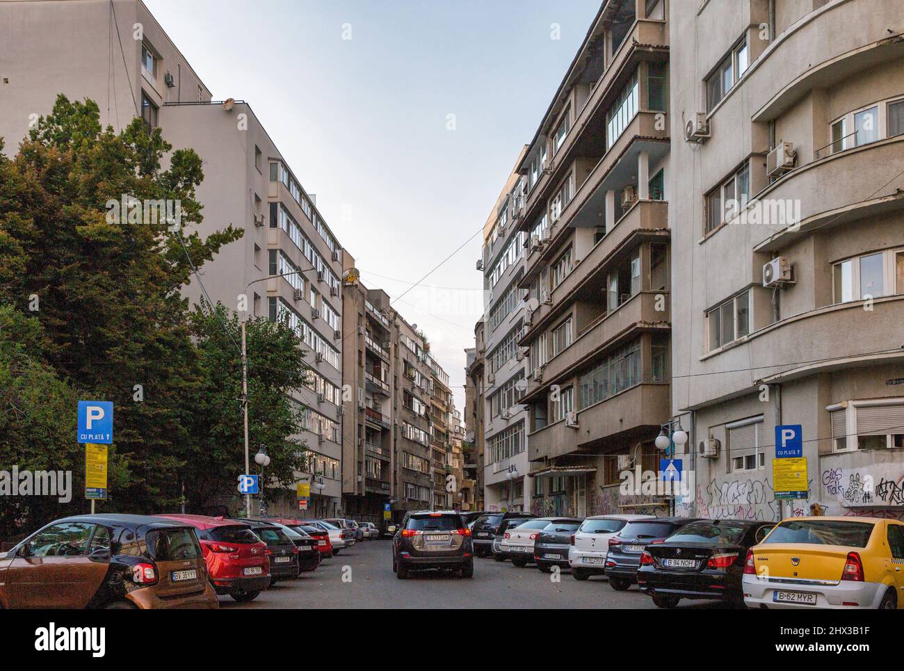 Bucharest, Romania - August 12, 2021: Cars parked in residential ...