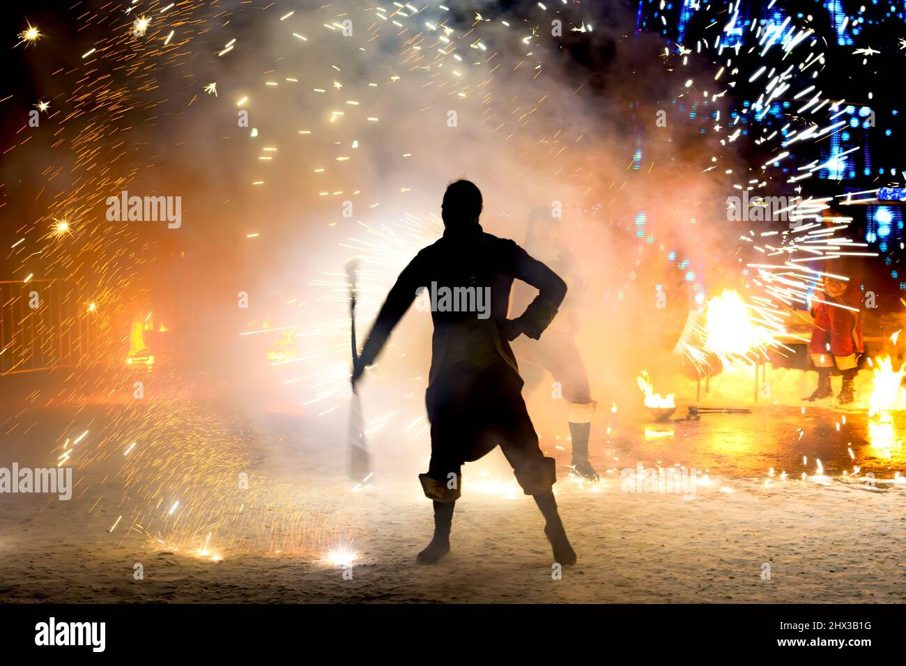 Fire performance with moving body Stock Photo - Alamy