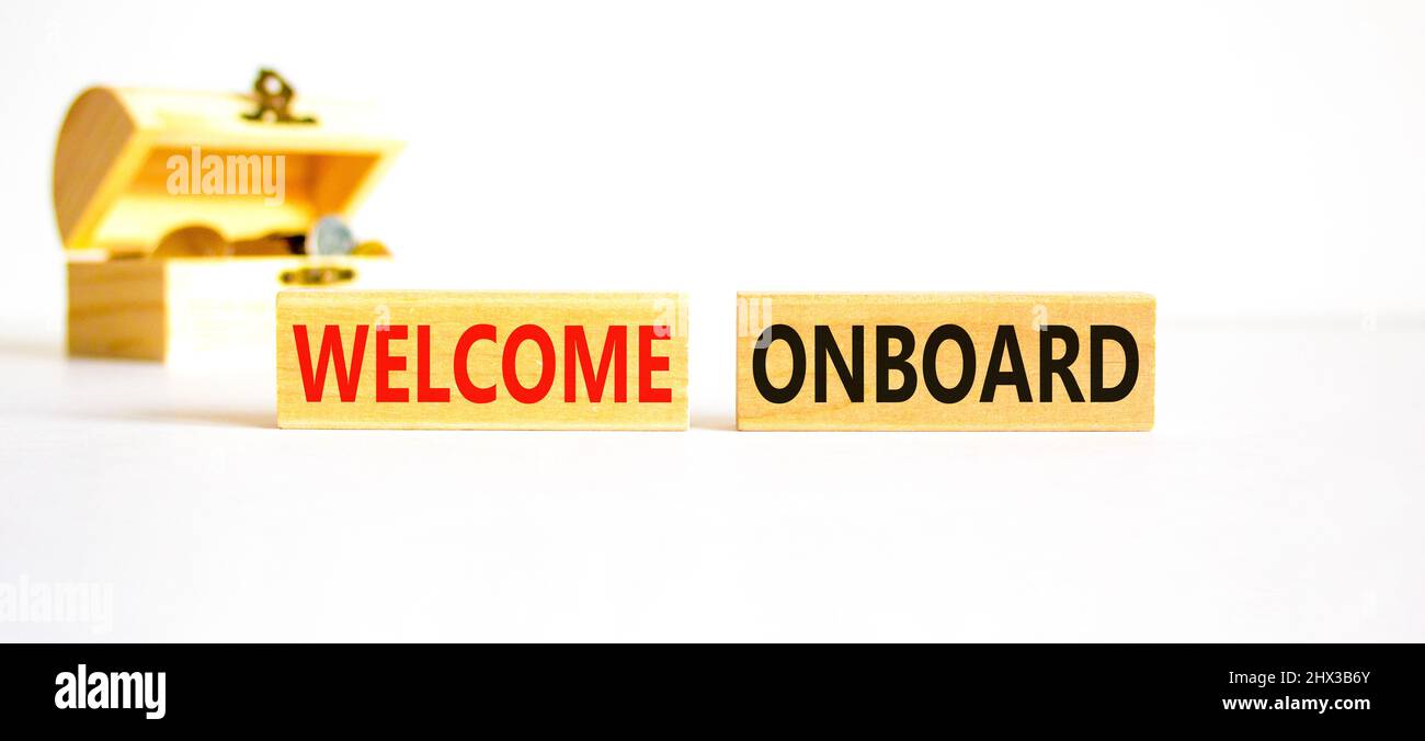Welcome onboard symbol. Concept words Welcome onboard on wooden blocks ...