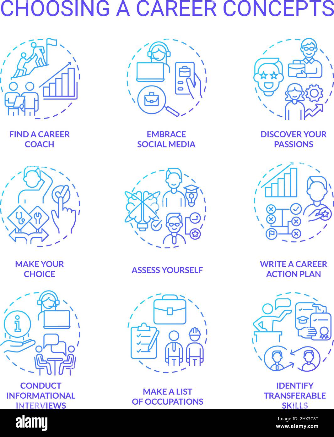 Choosing career blue gradient concept icons set Stock Vector Image ...