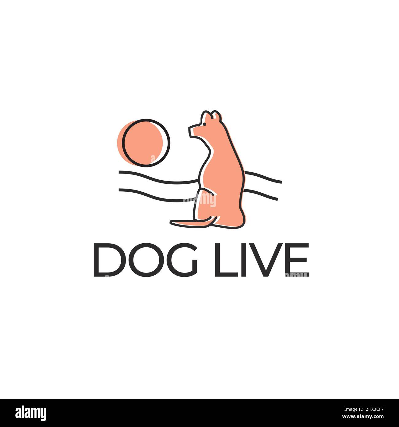 Illustration of a dog on the beach looking at the sunset logo design ...