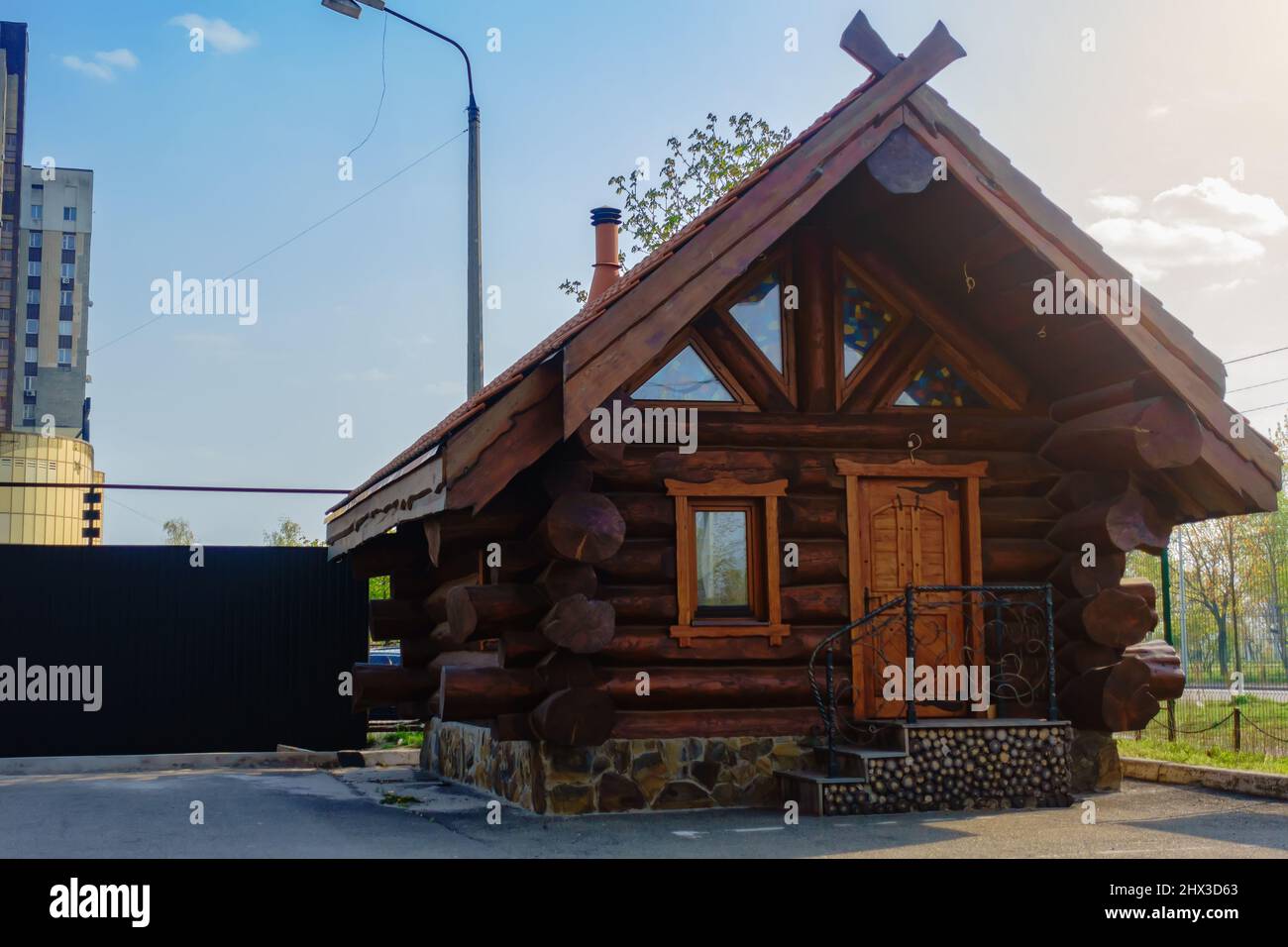 Wooden house made of logs Stock Photo - Alamy
