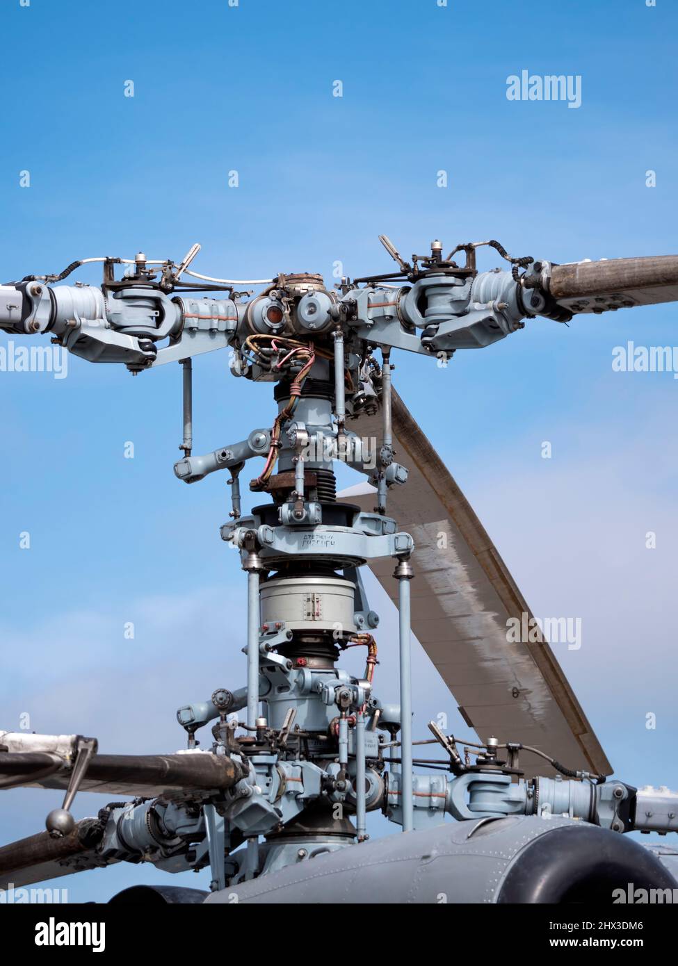 The mechanism of co-axial screws military helicopter on the background ...