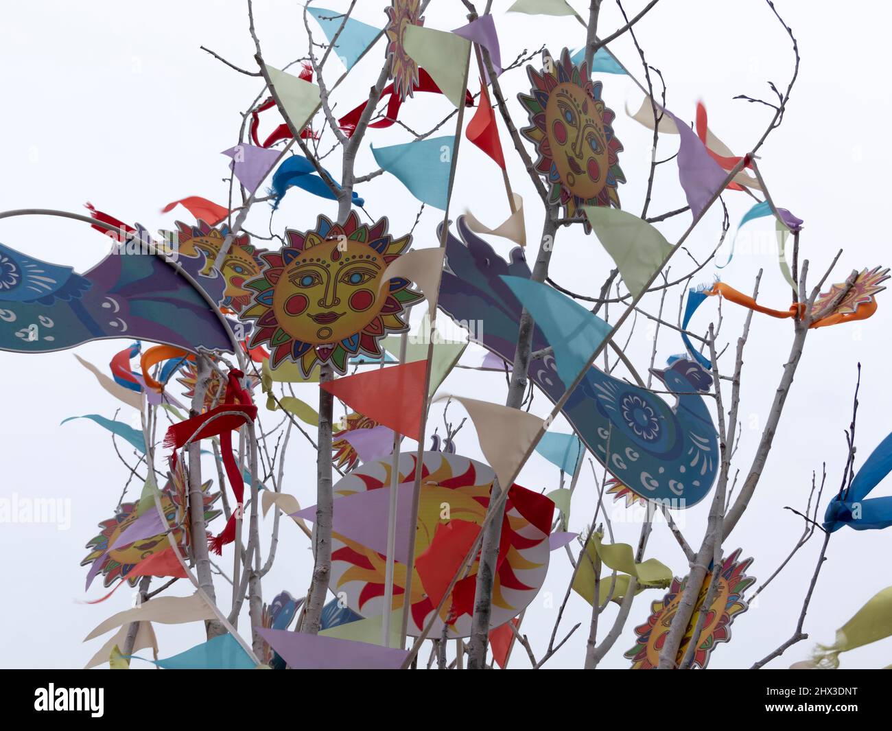 Maslenitsa decorations colorful ribbons and images of the sun Stock ...