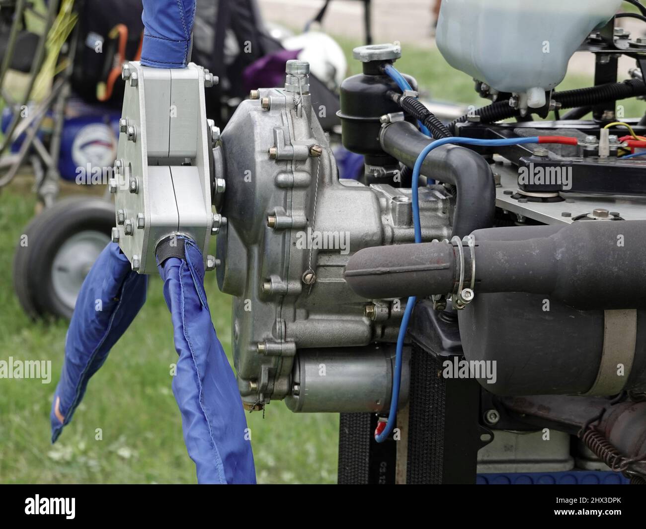 Old aircraft engine with wood propeller, vintage plane close up Stock ...