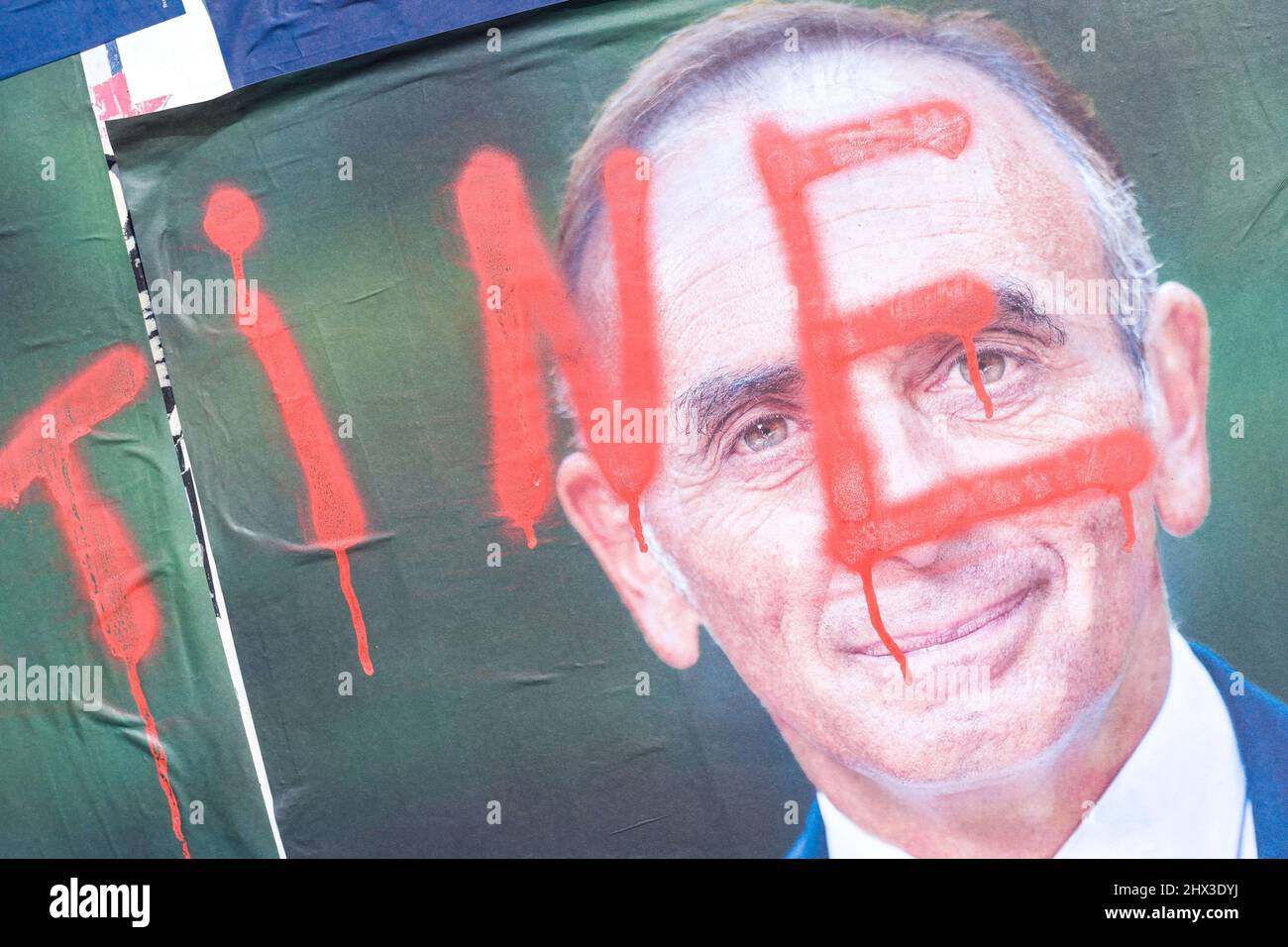 France, Montauban, 2022-03-09. Poster of Eric Zemmour, Tagged Poutine ...
