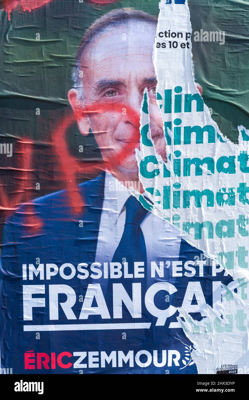 France, Montauban, 2022-03-09. Poster of Eric Zemmour, Tagged Poutine ...