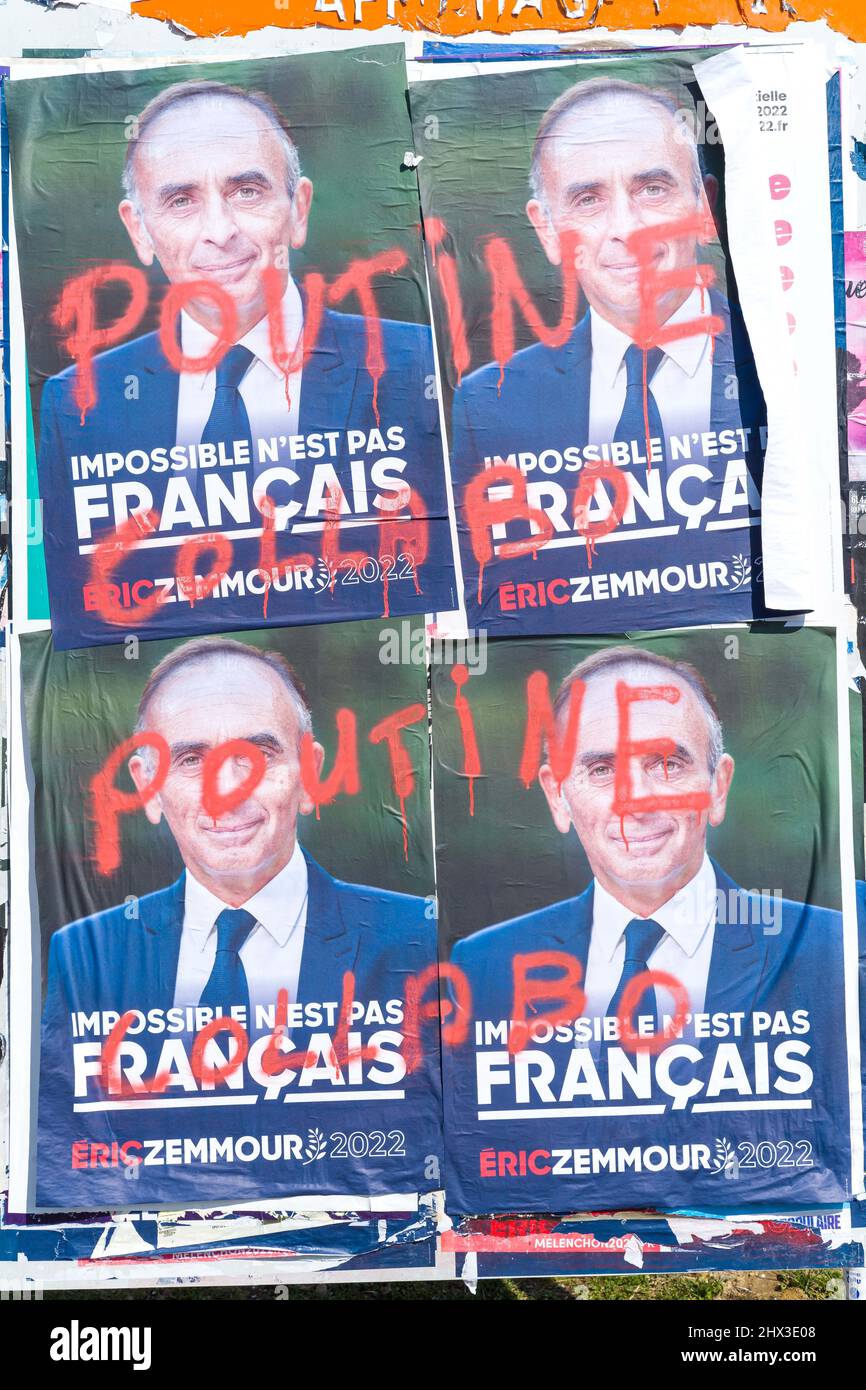 France, Montauban, 2022-03-09. Poster of Eric Zemmour, Tagged Poutine ...