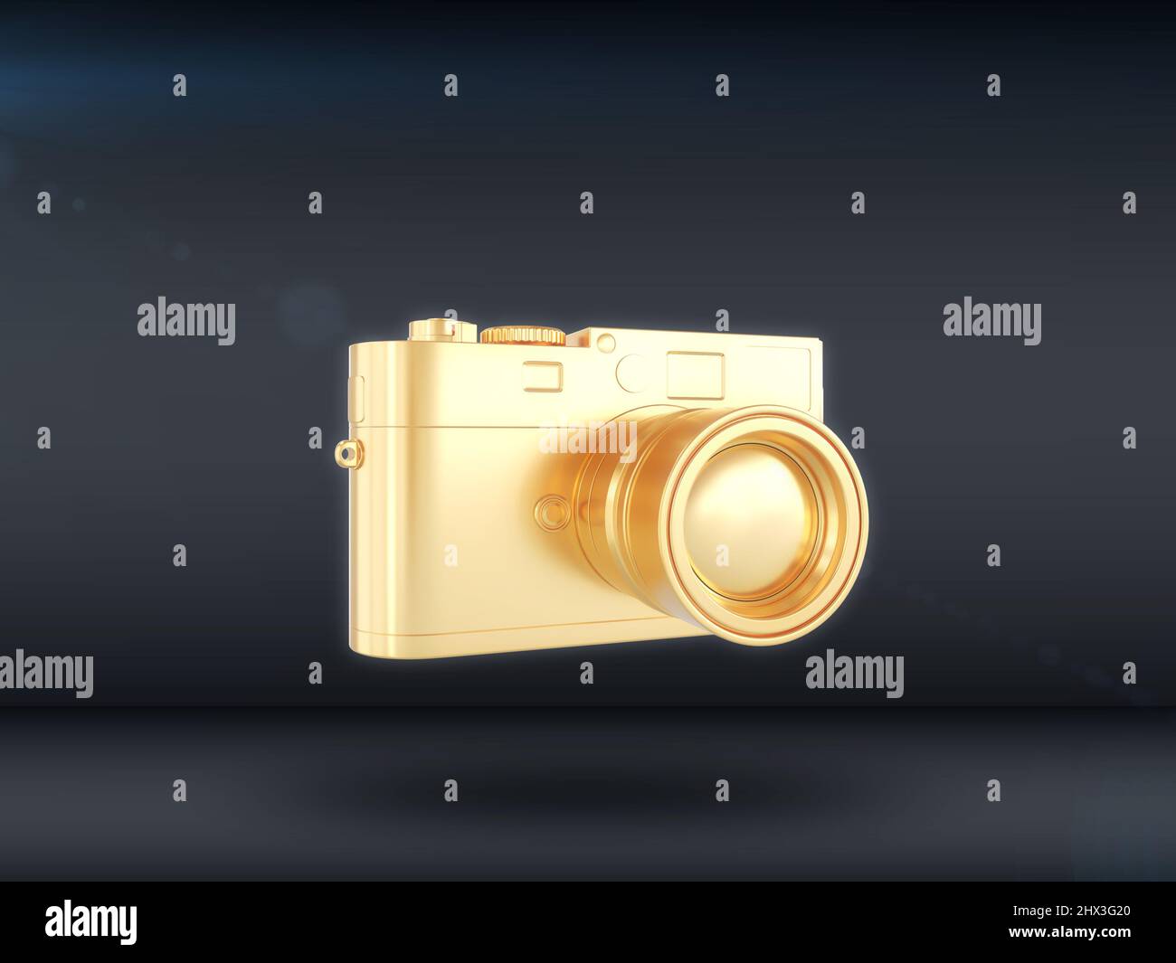 A golden camera on a dark background. 3D render Stock Photo - Alamy