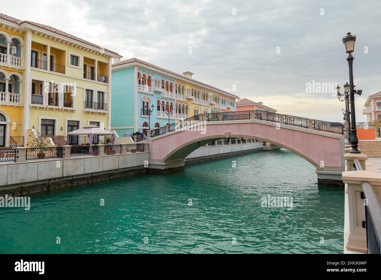 Venetian bridge in the Qanat Quartier at the Pearl in Doha, Qatar Stock ...