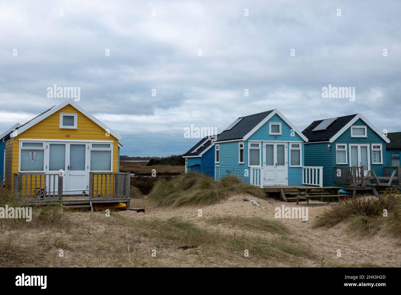 beach huts at Mudeford Spit England Stock Photo - Alamy