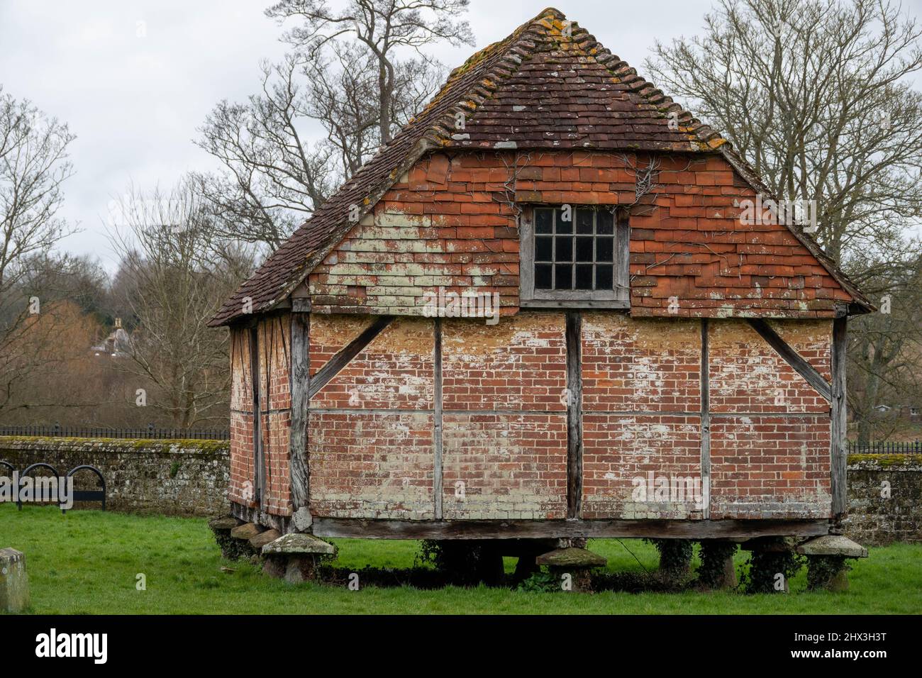 A Tudor barn in the grounds of Cowdray Ruins Midhurst West Sussex ...
