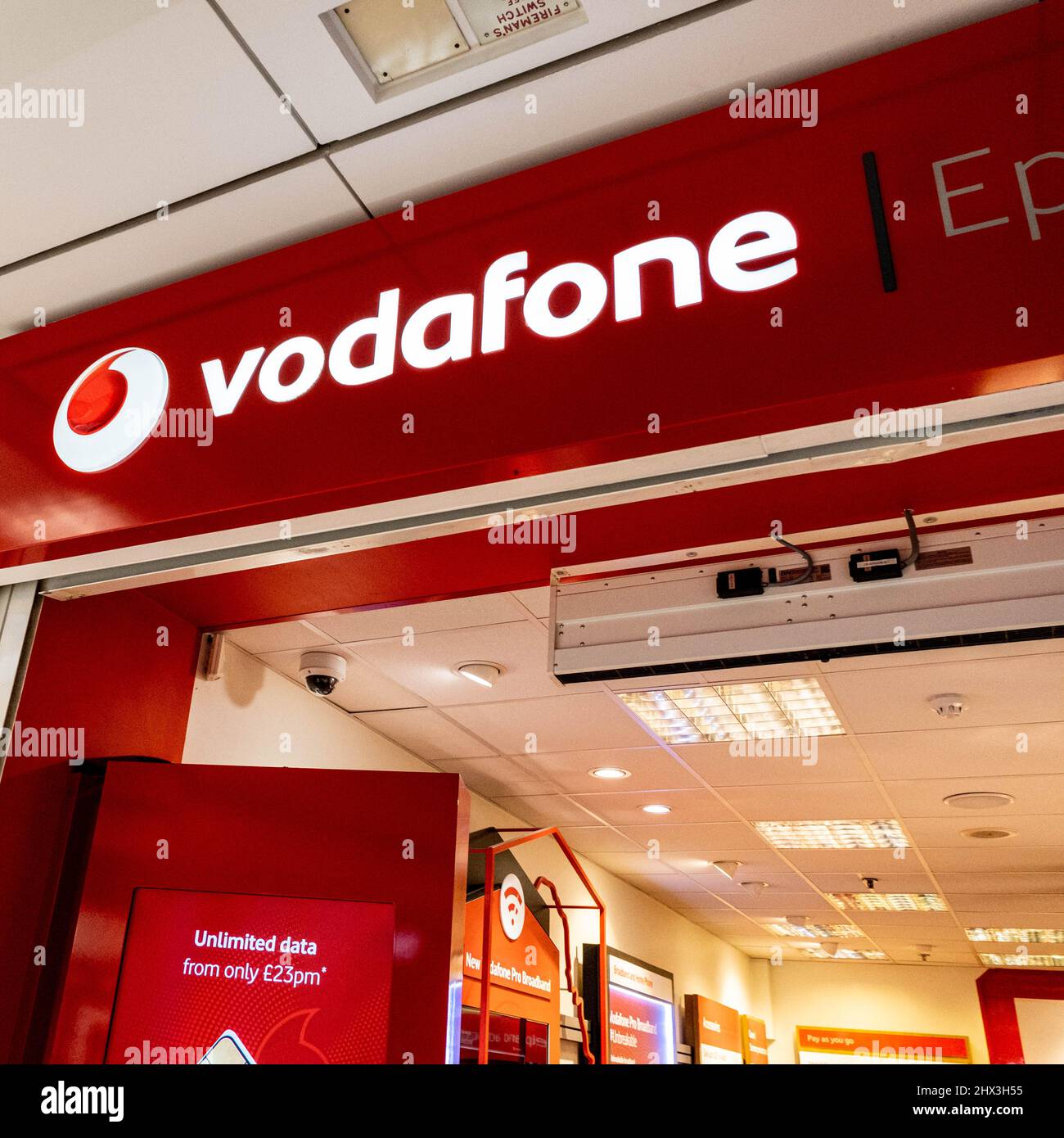 Epsom Surrey London UK, March 9 2022, Vodafone Mobile Phone High Street ...