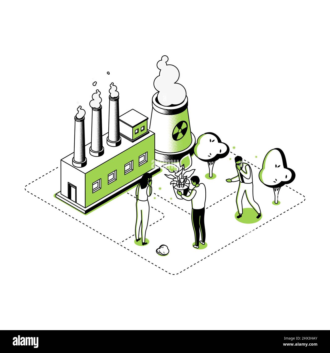 Air pollution - modern line isometry design style illustration Stock ...