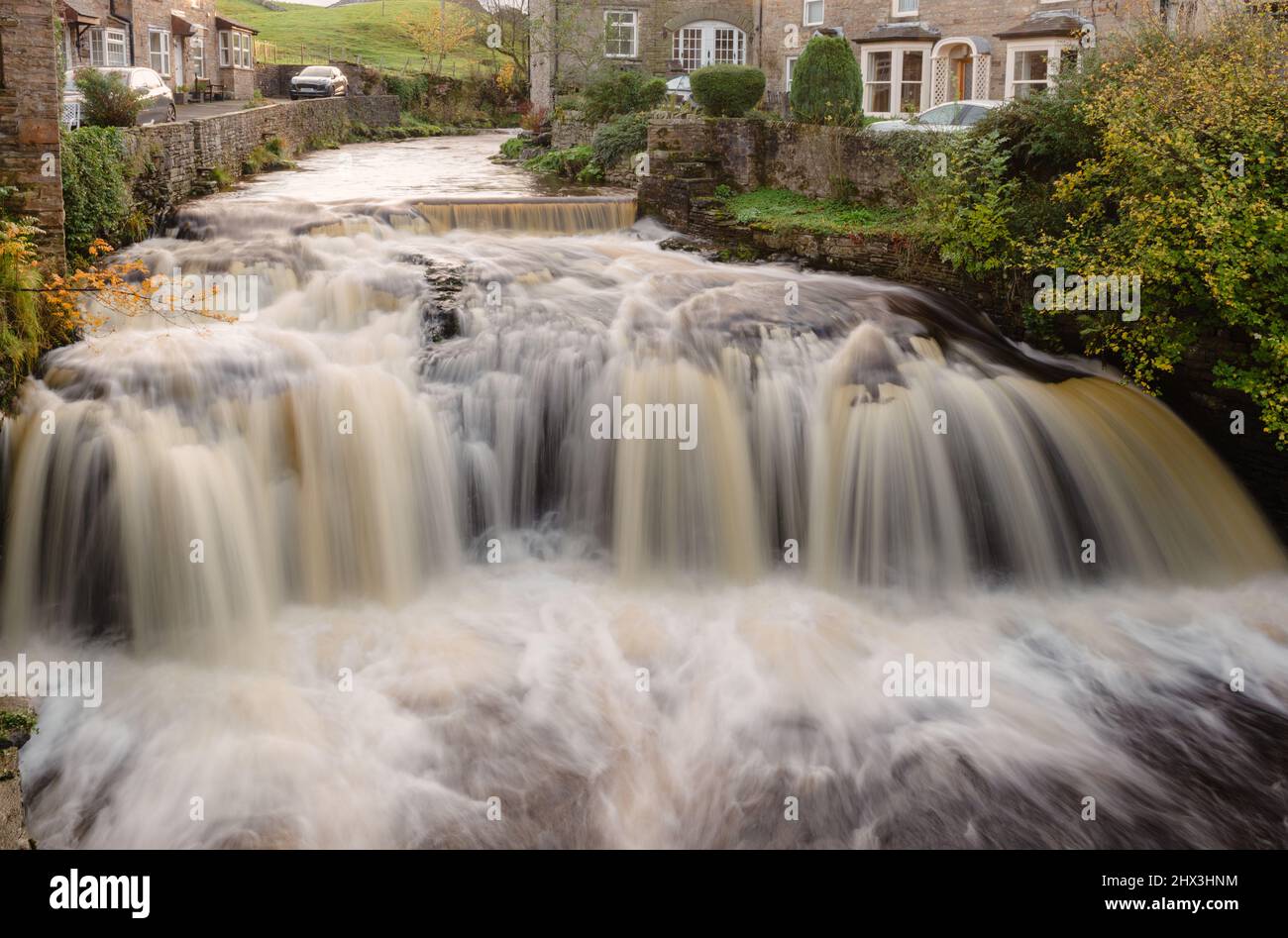 Waterfall on Gayle Beck in the centre of the Yorkshire dales town of ...