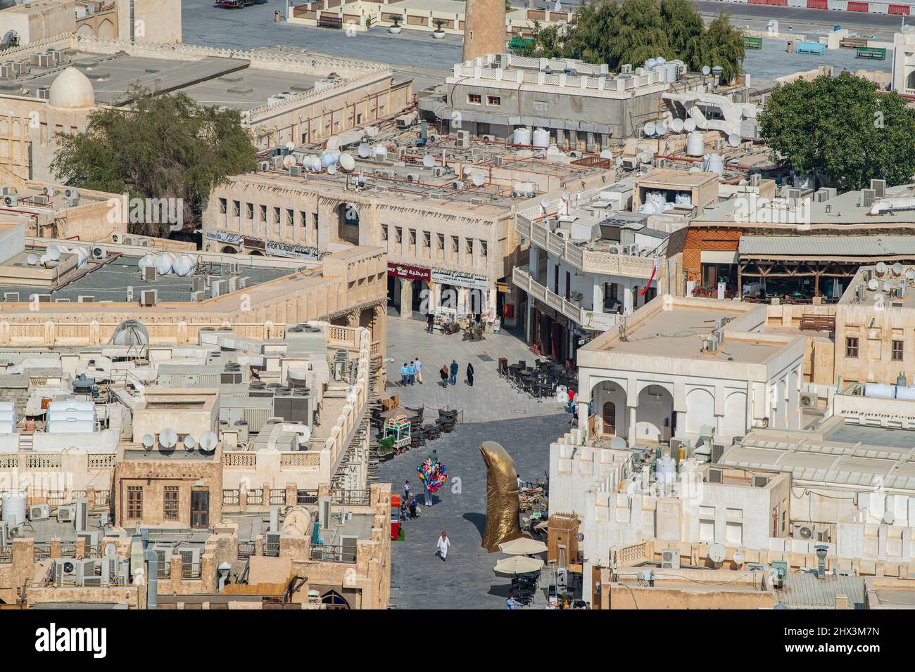 Aerial view of Souq Waqif. Main tourist attraction selling traditional ...