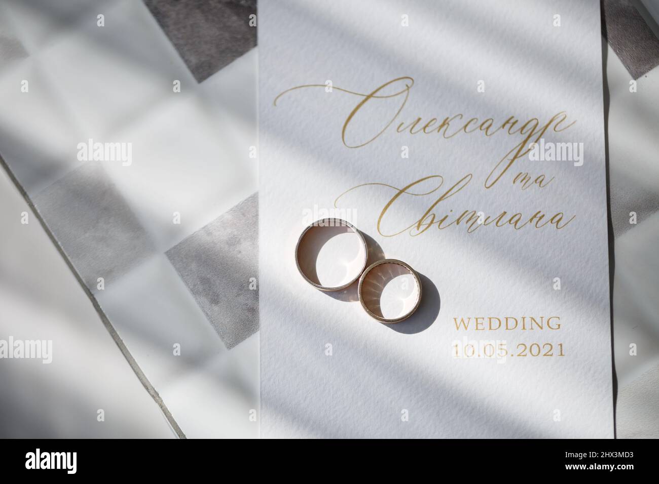 gold wedding rings on the wedding day for the newlyweds. Jewelry from ...