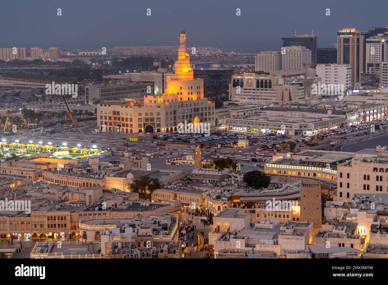 Panoramic Ariel View of Doha City with Iconic Doha Fanar Mosque Stock ...