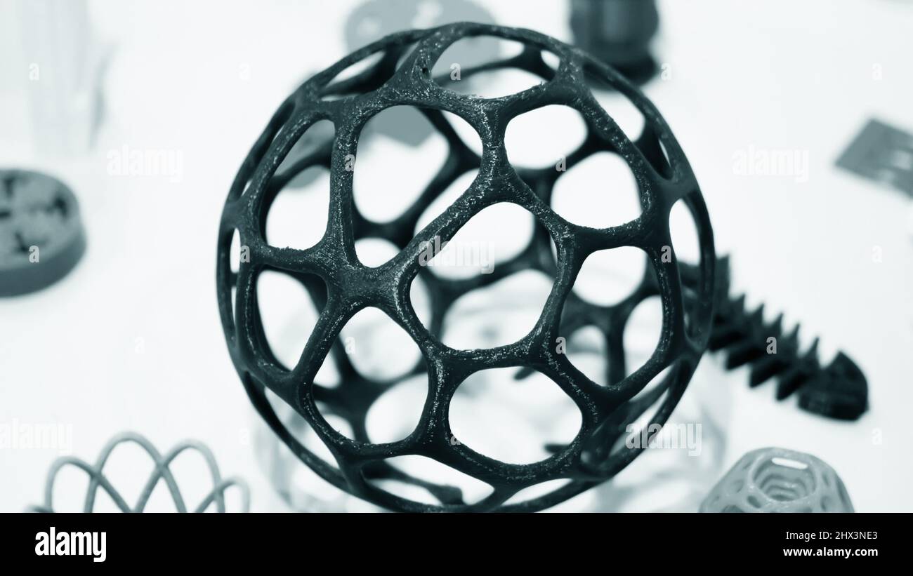 Abstract object of a blue color printed on a 3d printer on a white ...