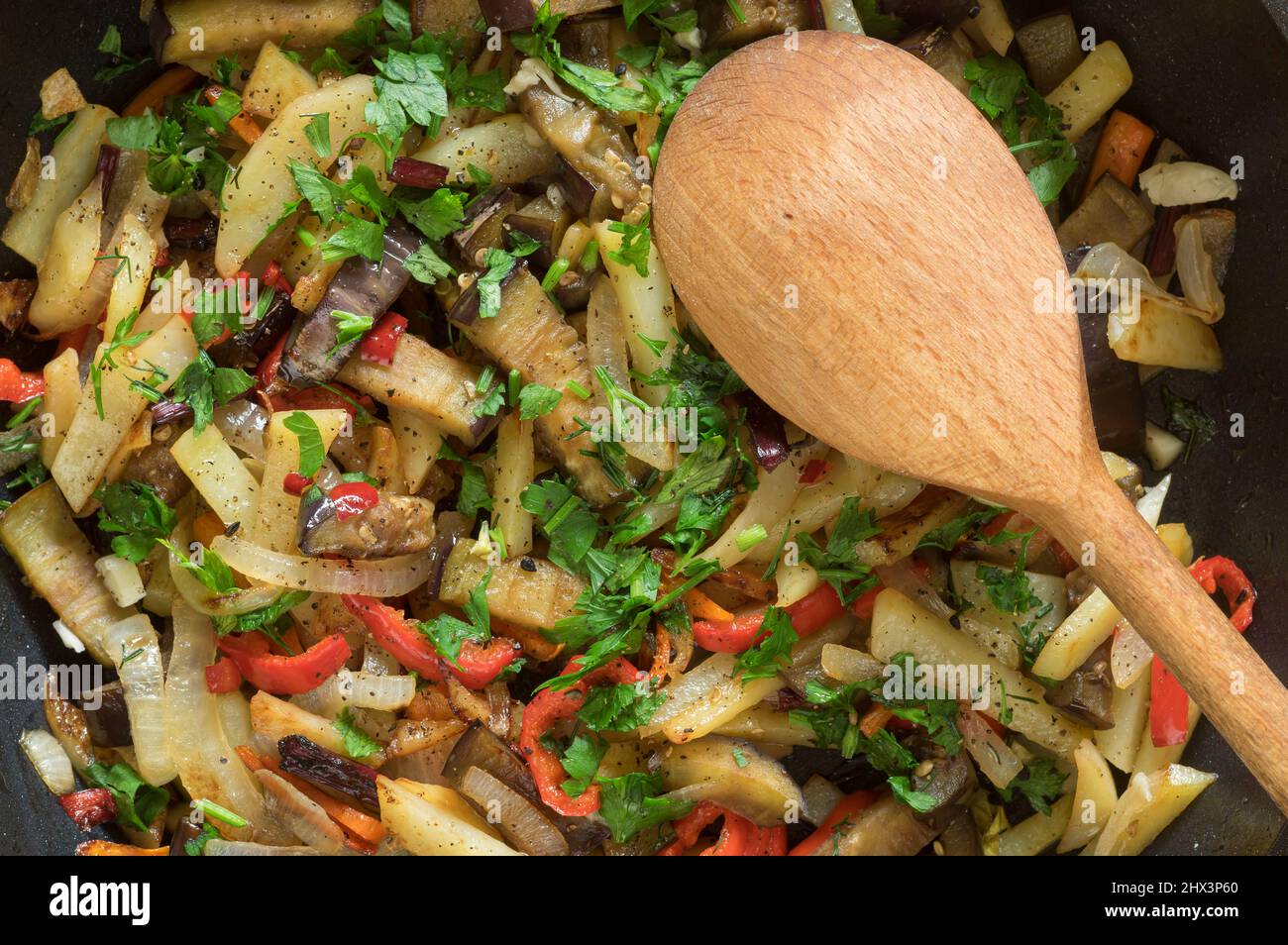 Top view on frying pan full favourite ukrainian vegetables - red ...