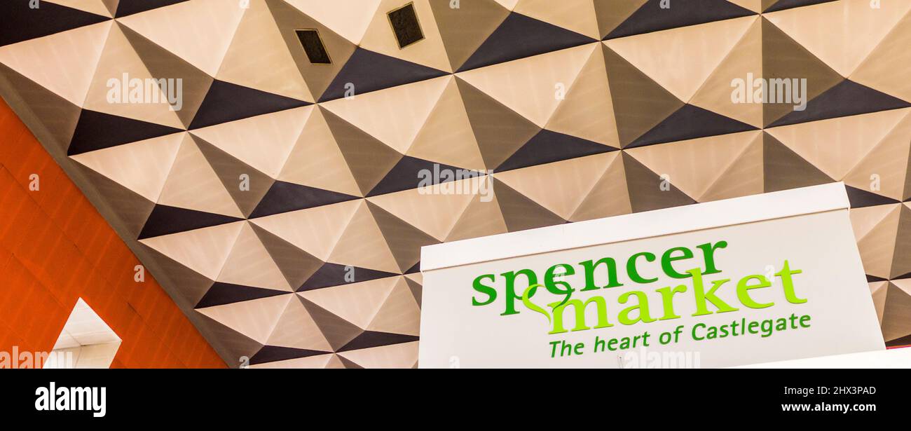 The spectacular pyramid like,geometric ceiling inside the Castlegate ...