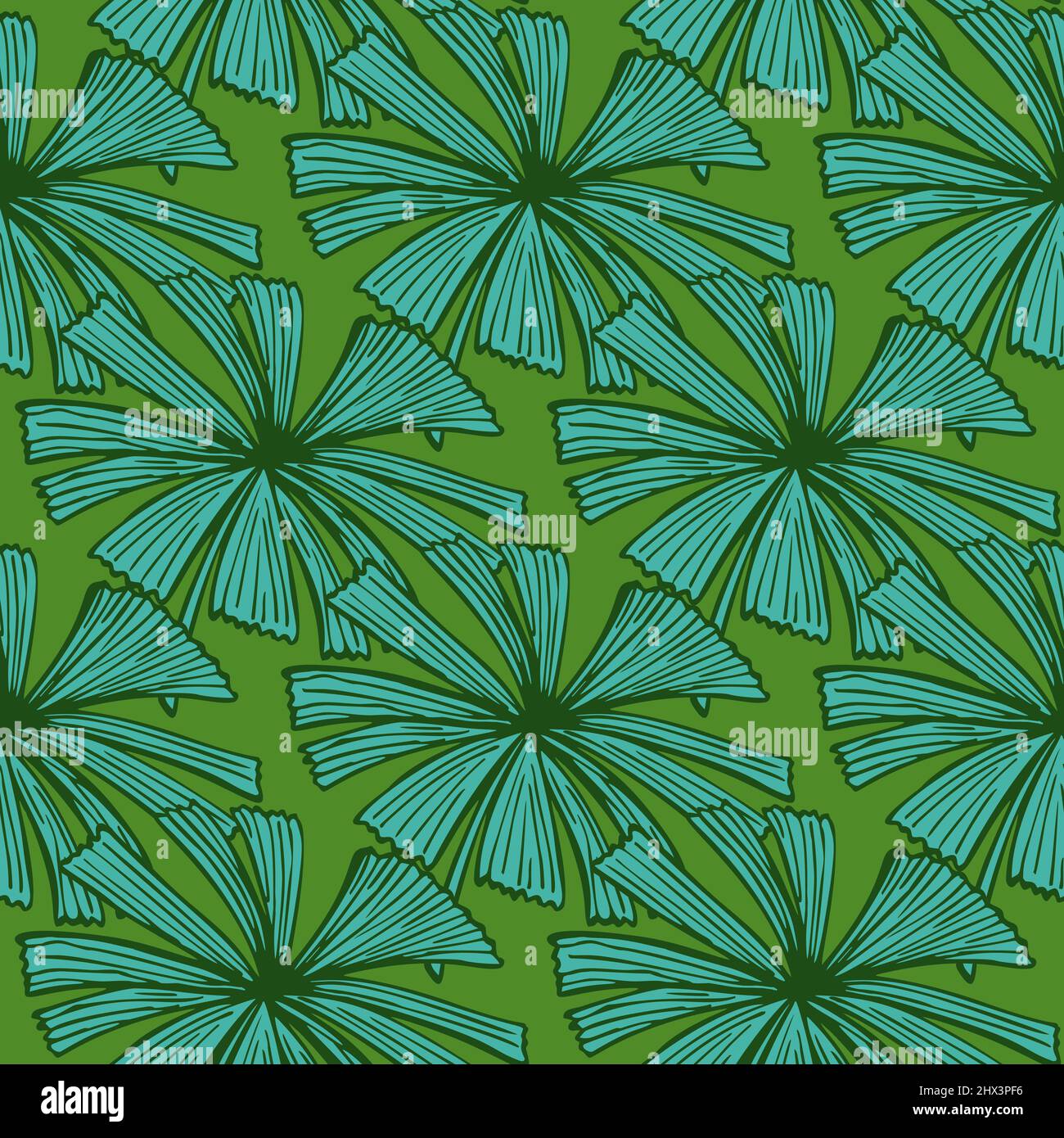 Fan palm leaves seamless pattern on. Vintage foliage of palmetto in ...