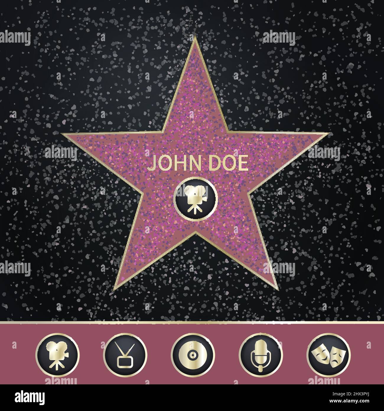 Walk of fame realistic set with circle pictograms and star with ...