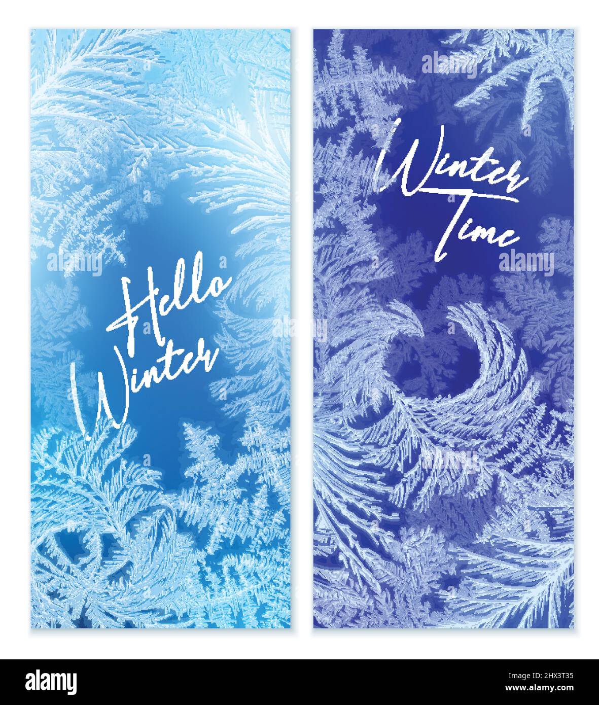 Frost window vertical banners set with winter symbols realistic ...