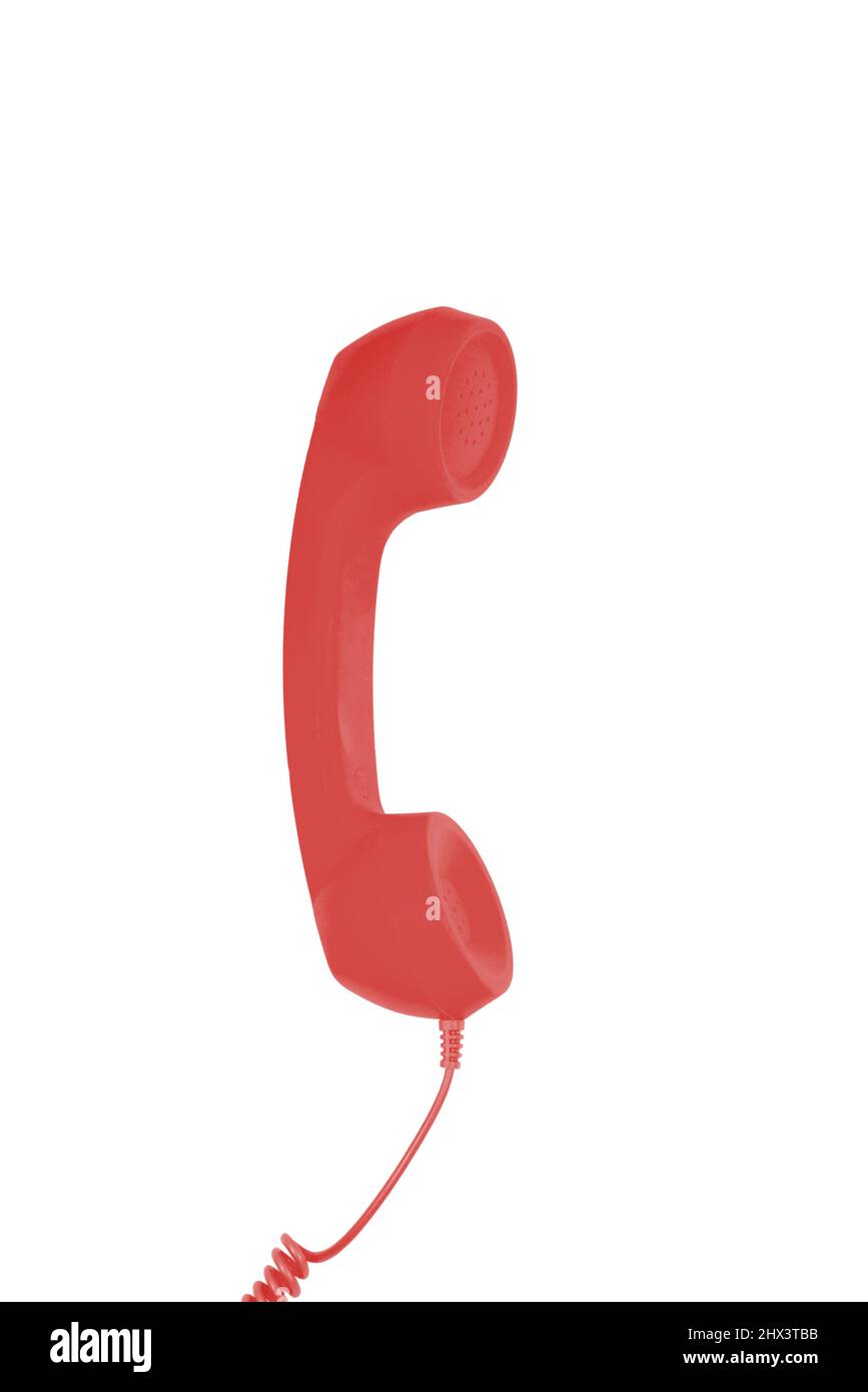 Red handset isolated on white background Stock Photo - Alamy
