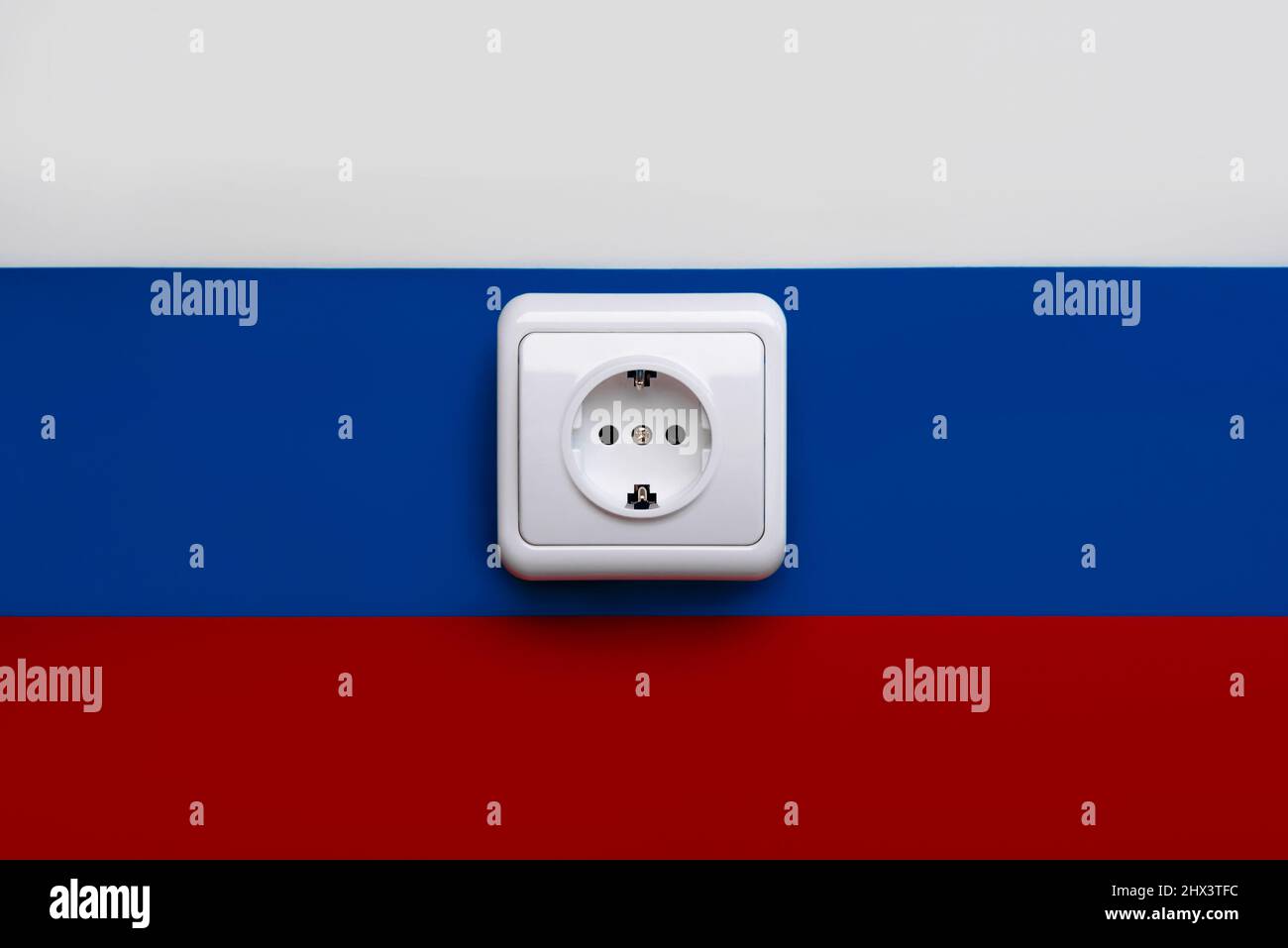 National flag of Russia with electricity outlet socket power plug ...