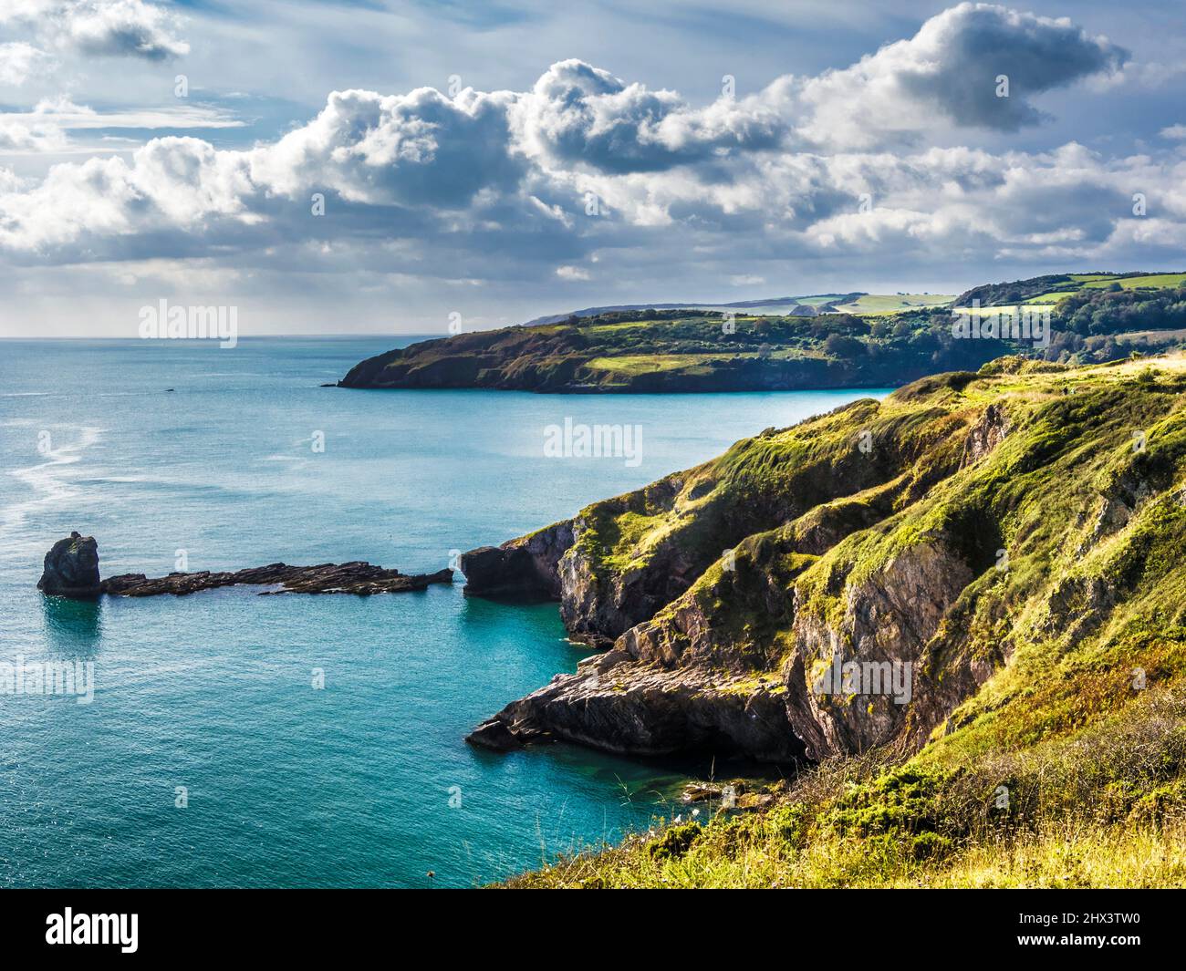 View from the South West Coast Path towards St. Mary's Bay and Sharkham ...