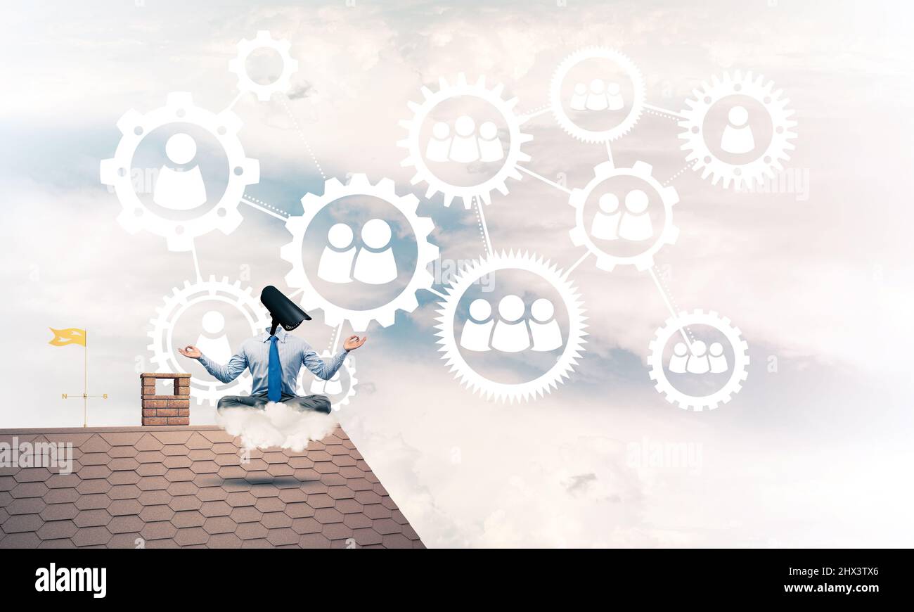 Concept of security and privacy protection with camera headed man ...