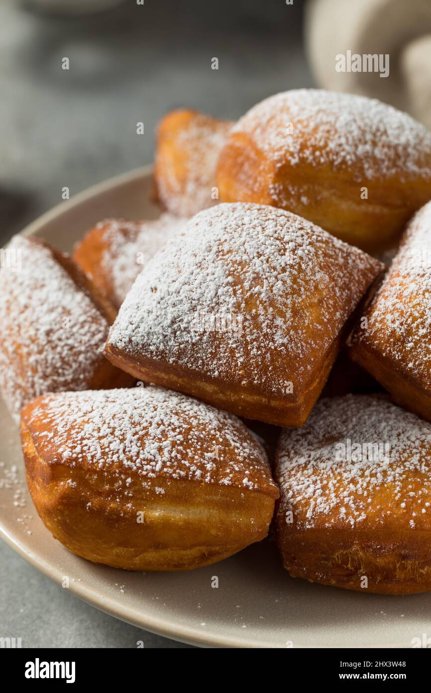 Homemade New Orleans French Beignets with Powdered Sugar Stock Photo ...