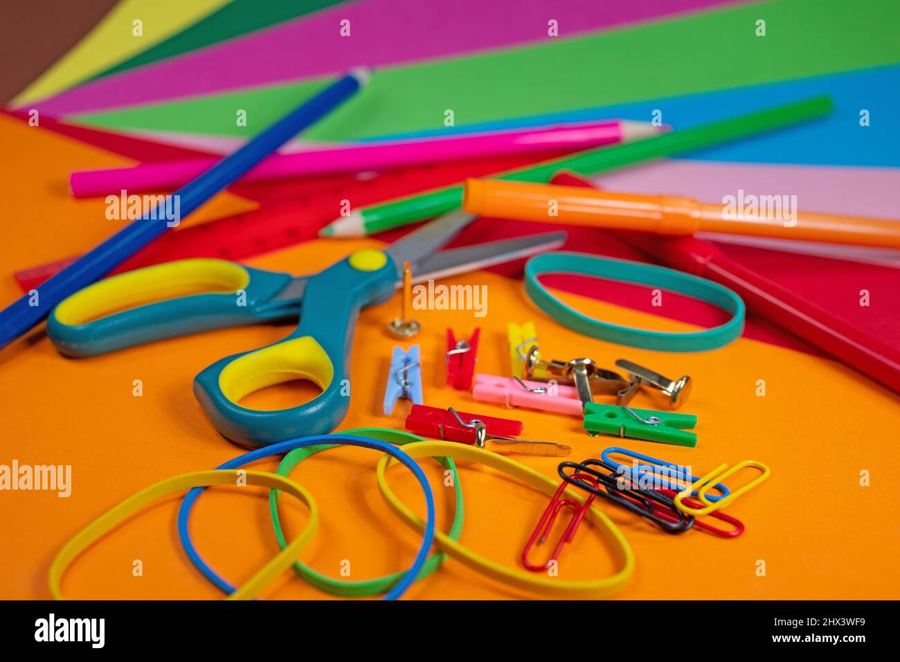 Various craft materials and colored paper Stock Photo - Alamy
