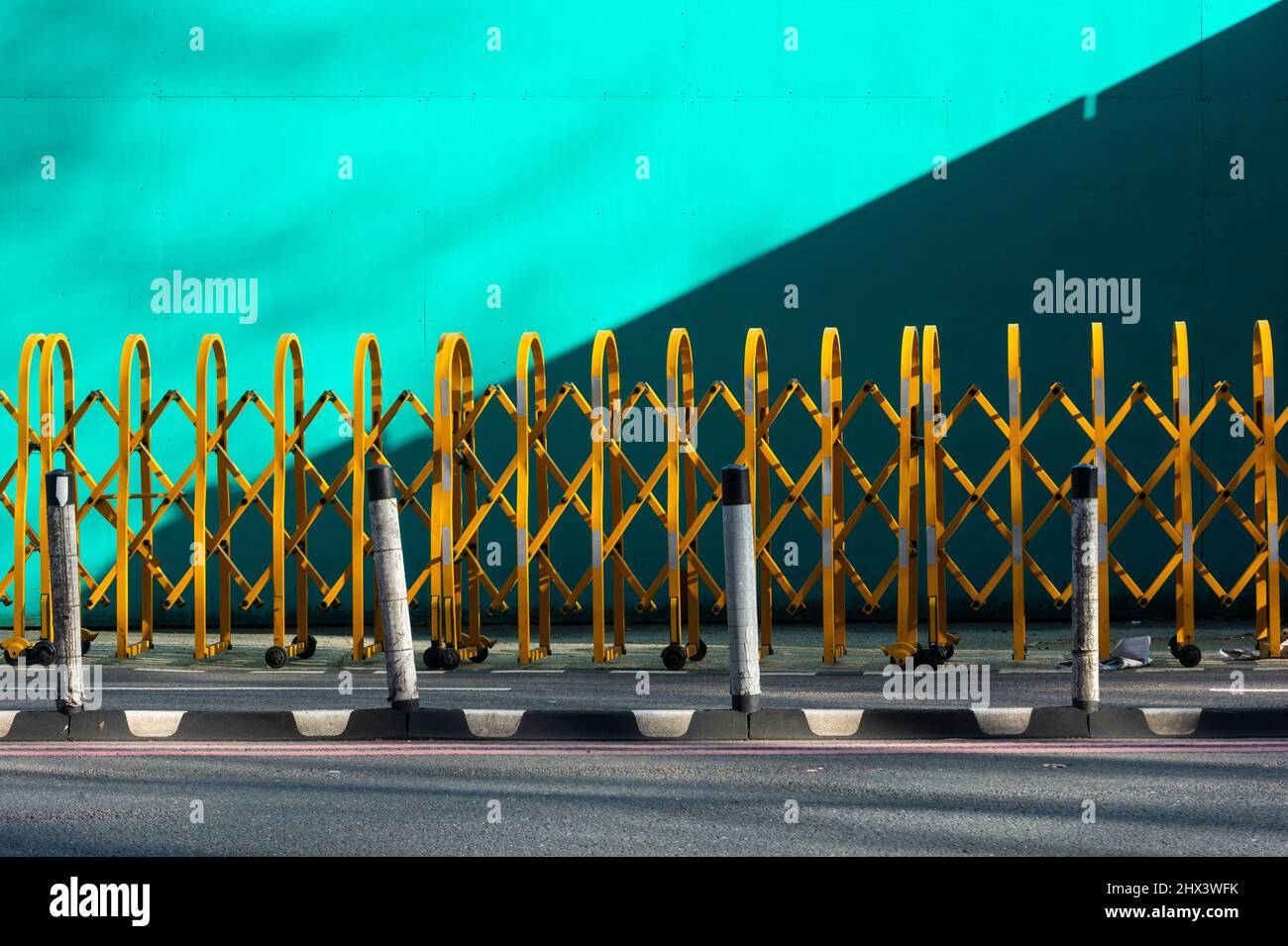 London, UK. 9 March 2022. Railings between two 25m long artworks ...