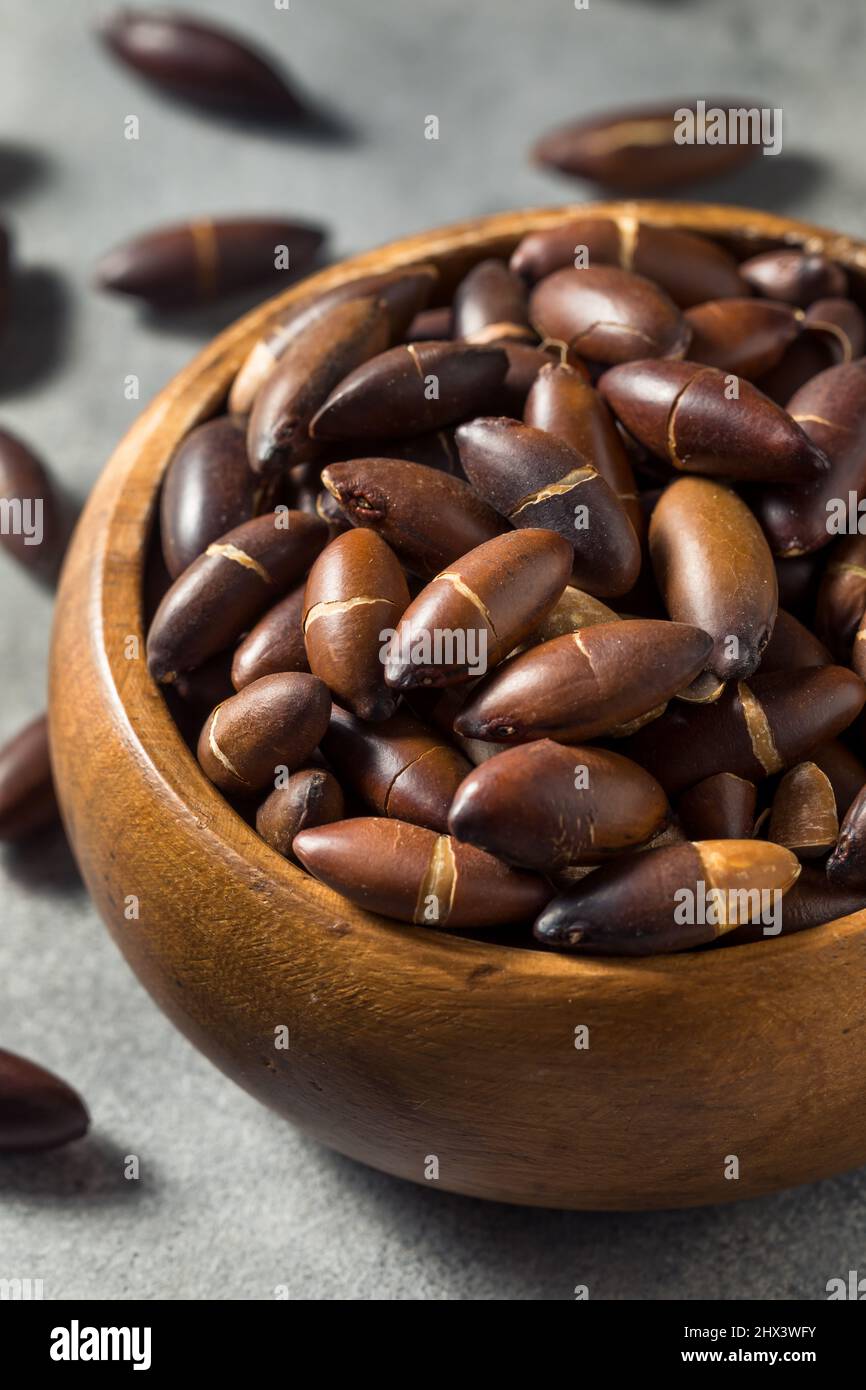Raw Brown Organic Brazilian Baru Nuts in a Bowl Stock Photo - Alamy