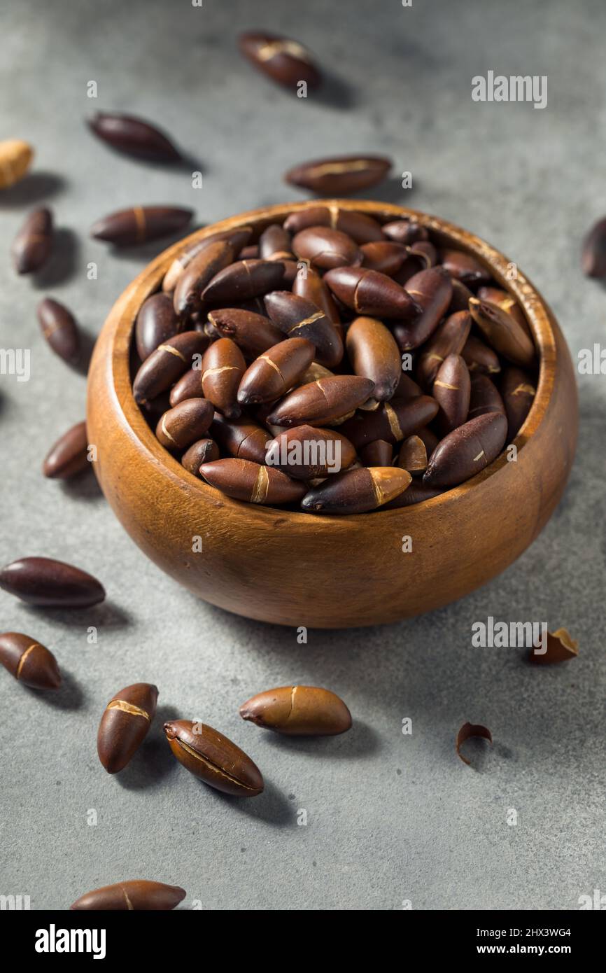 Raw Brown Organic Brazilian Baru Nuts in a Bowl Stock Photo - Alamy