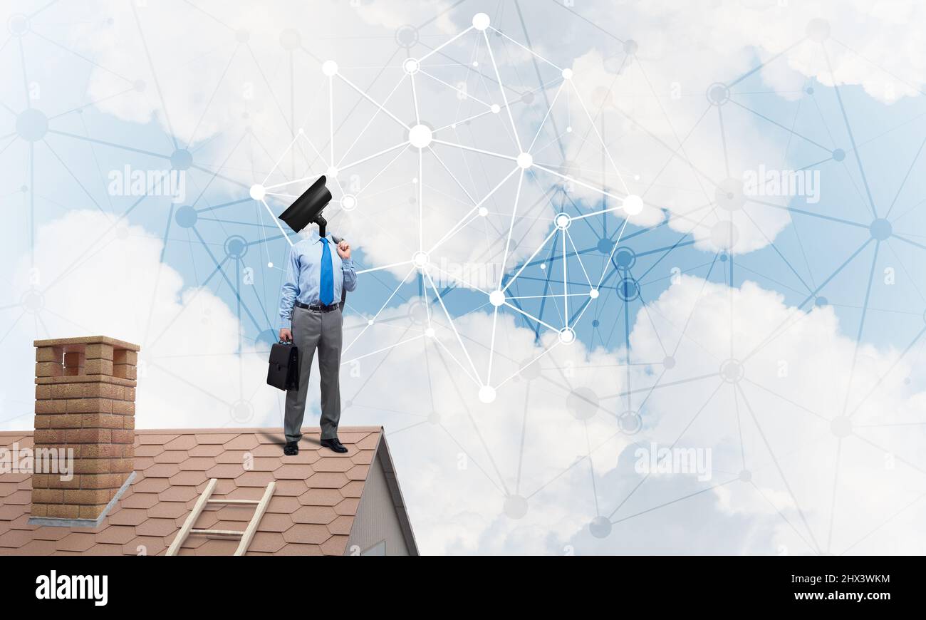 Concept of security and privacy protection with camera headed man Stock ...