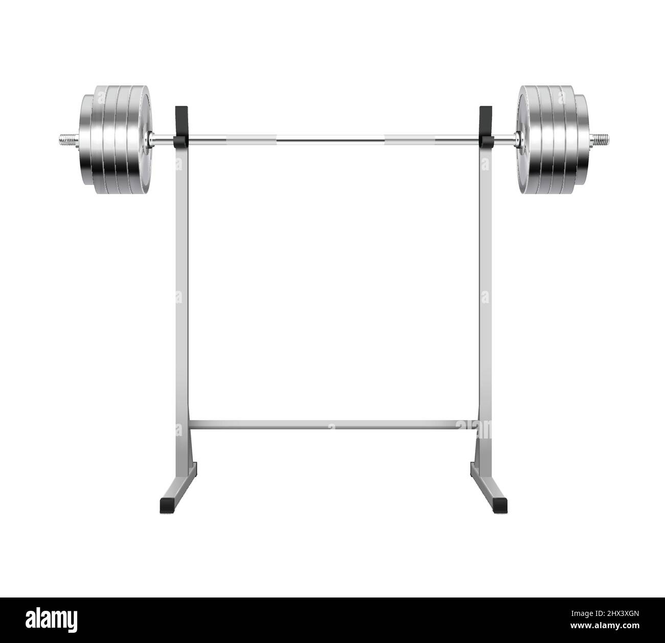 Sport metal barbell on rack on white background realistic vector ...