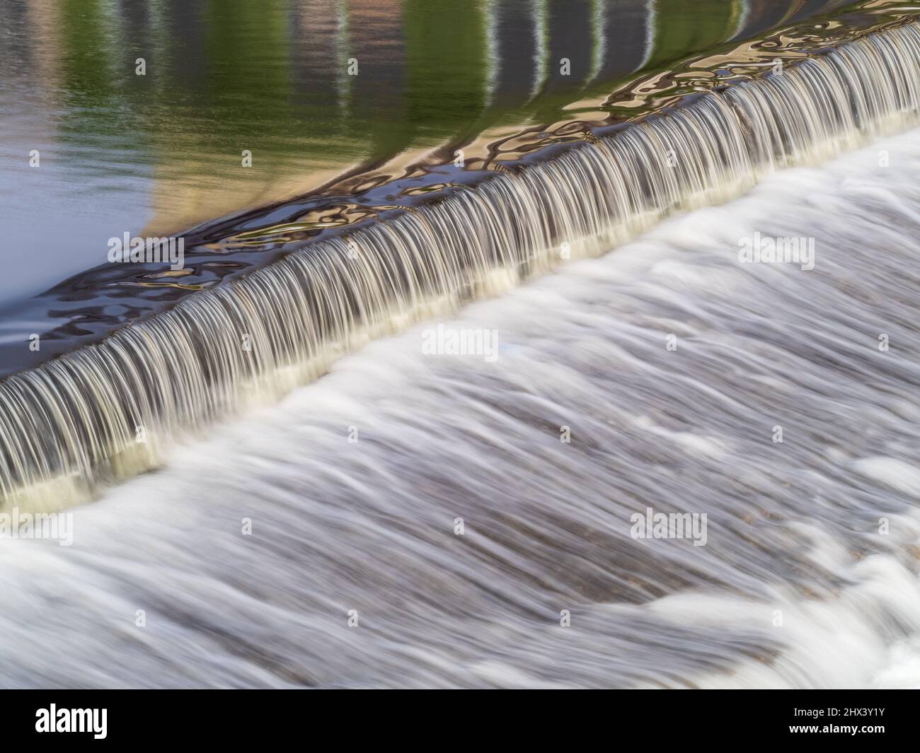 A small flat cascade in a calm river. Water background Stock Photo - Alamy