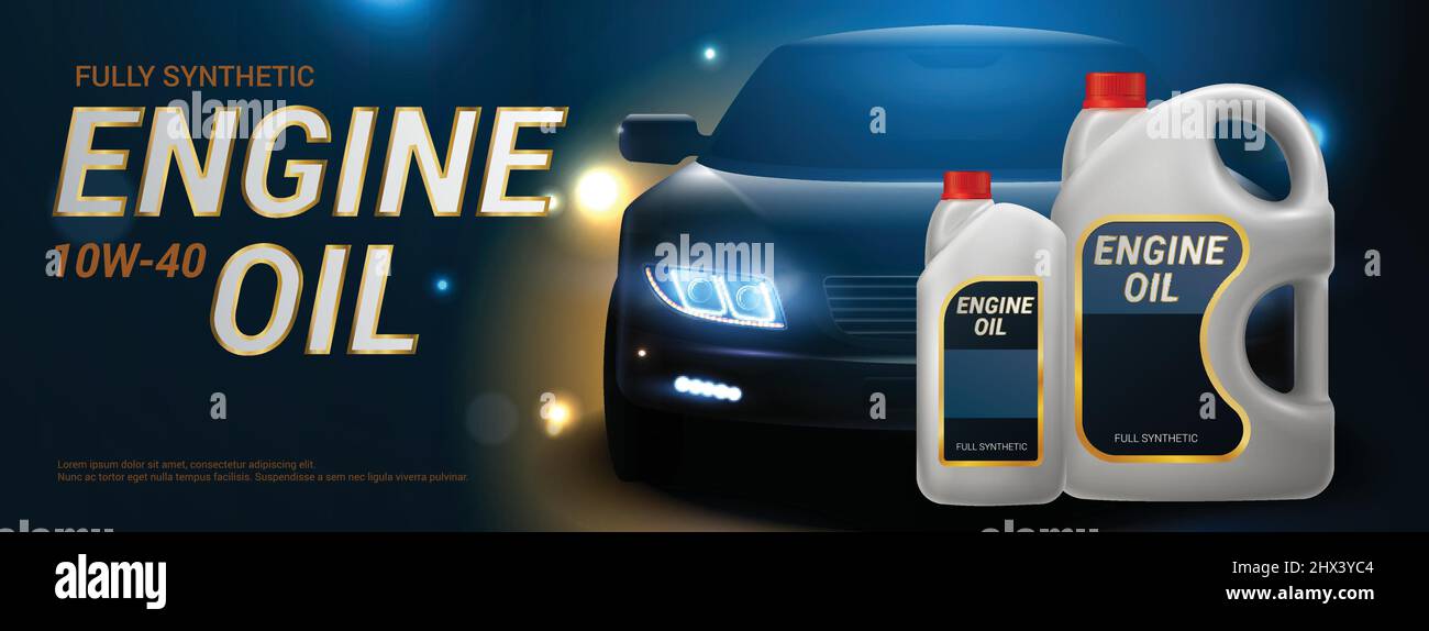 Engine oil advertising realistic banner plastic canister for motor oil ...