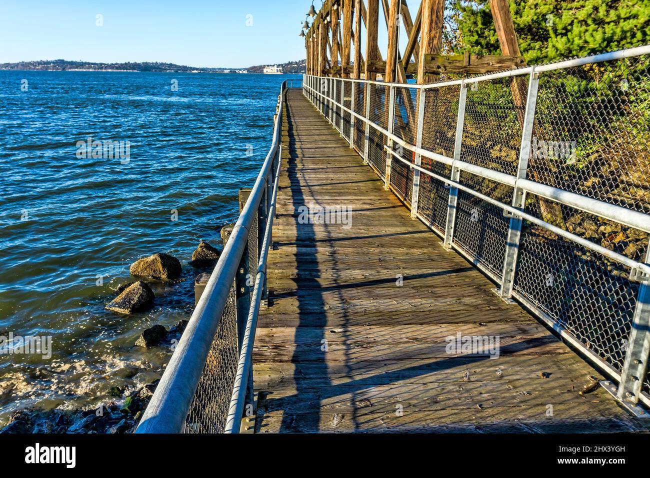 A wooden pier at Jack Block Park in West Seattle, Washington Stock ...