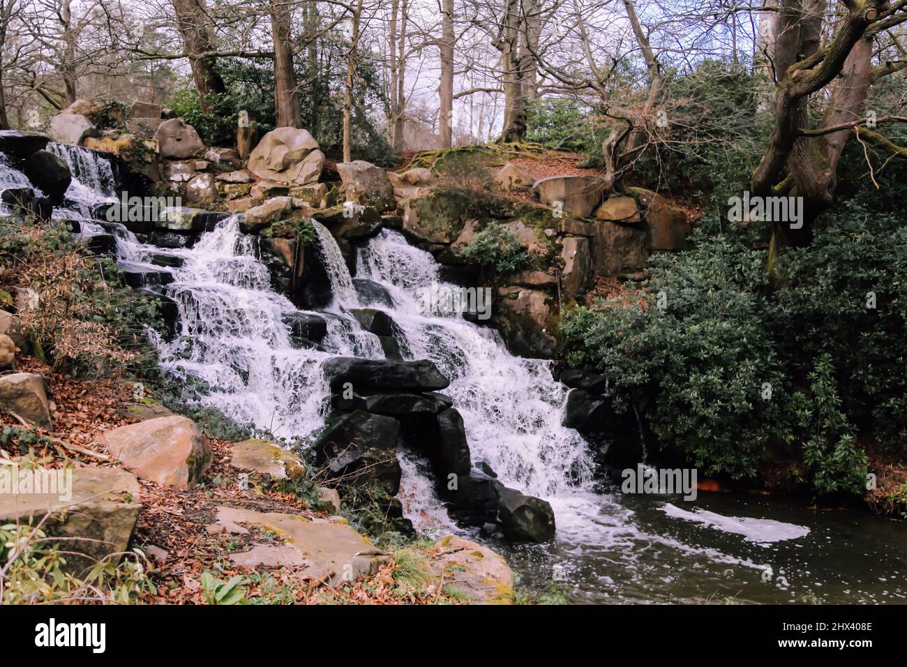 The Cascade, a waterfall at Virginia Water Lake, Windsor Great Park ...