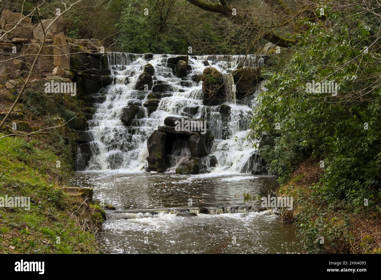 The Cascade, a waterfall at Virginia Water Lake, Windsor Great Park ...