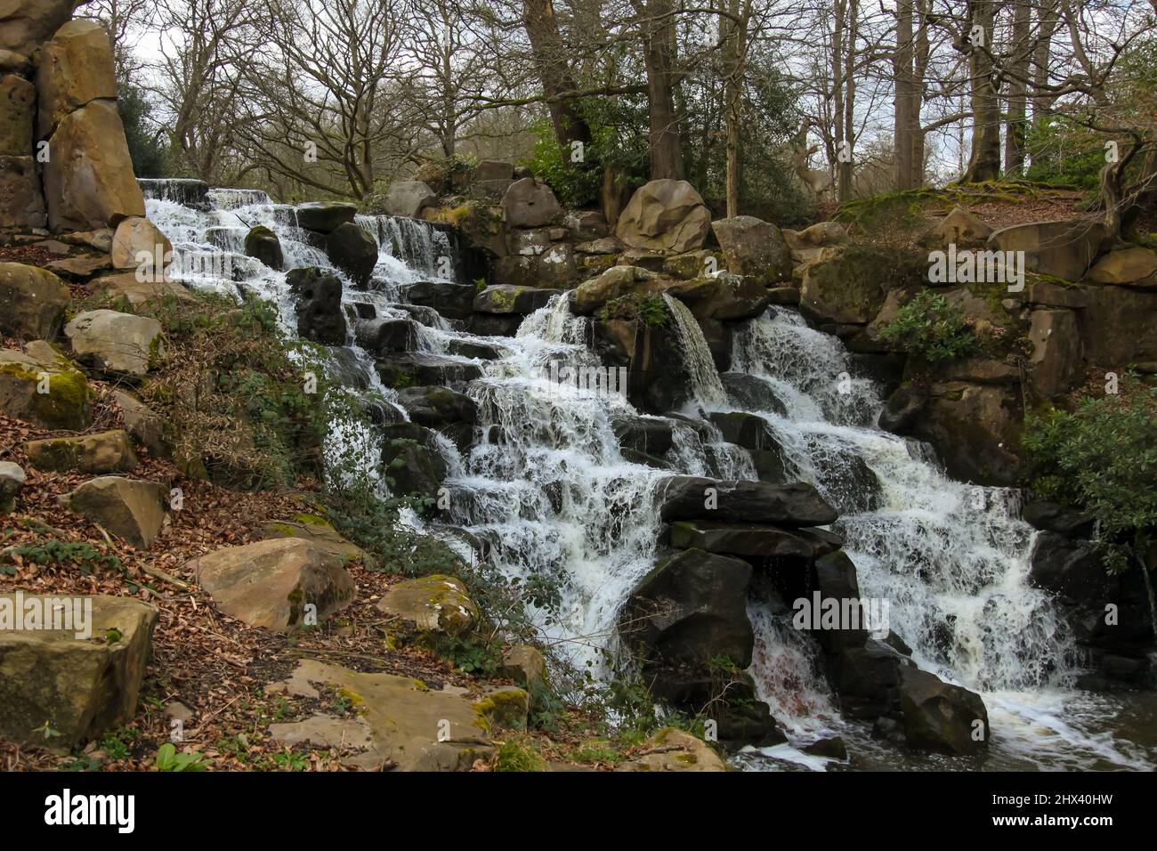 The Cascade waterfall at Virginia Water Lake, Windsor Great Park ...