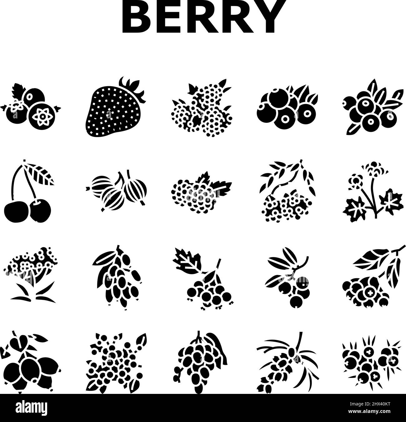 Berry Delicious And Vitamin Food Icons Set Vector Stock Vector Image ...