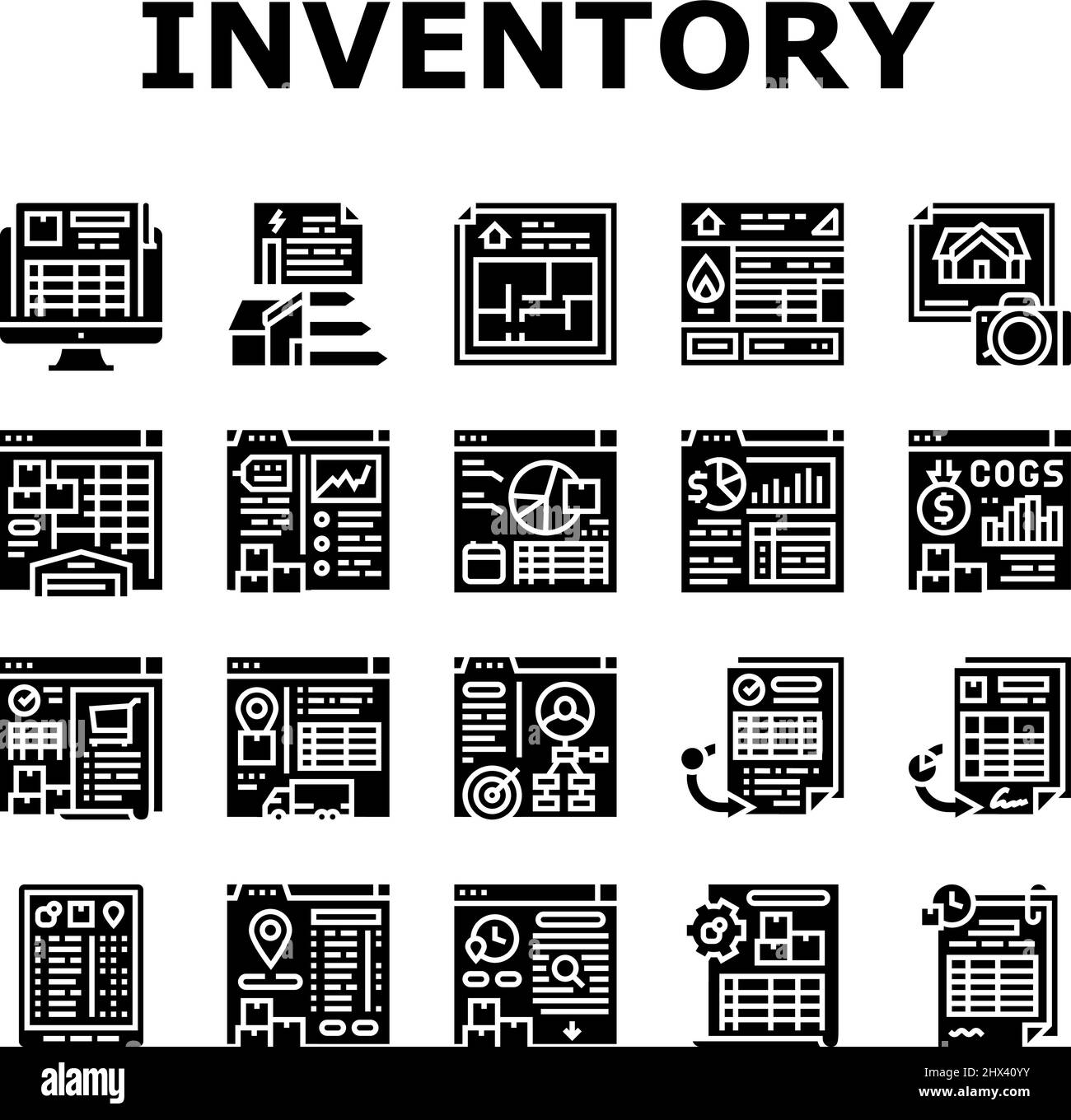 Inventory Analytics And Report Icons Set Vector Stock Vector Image ...