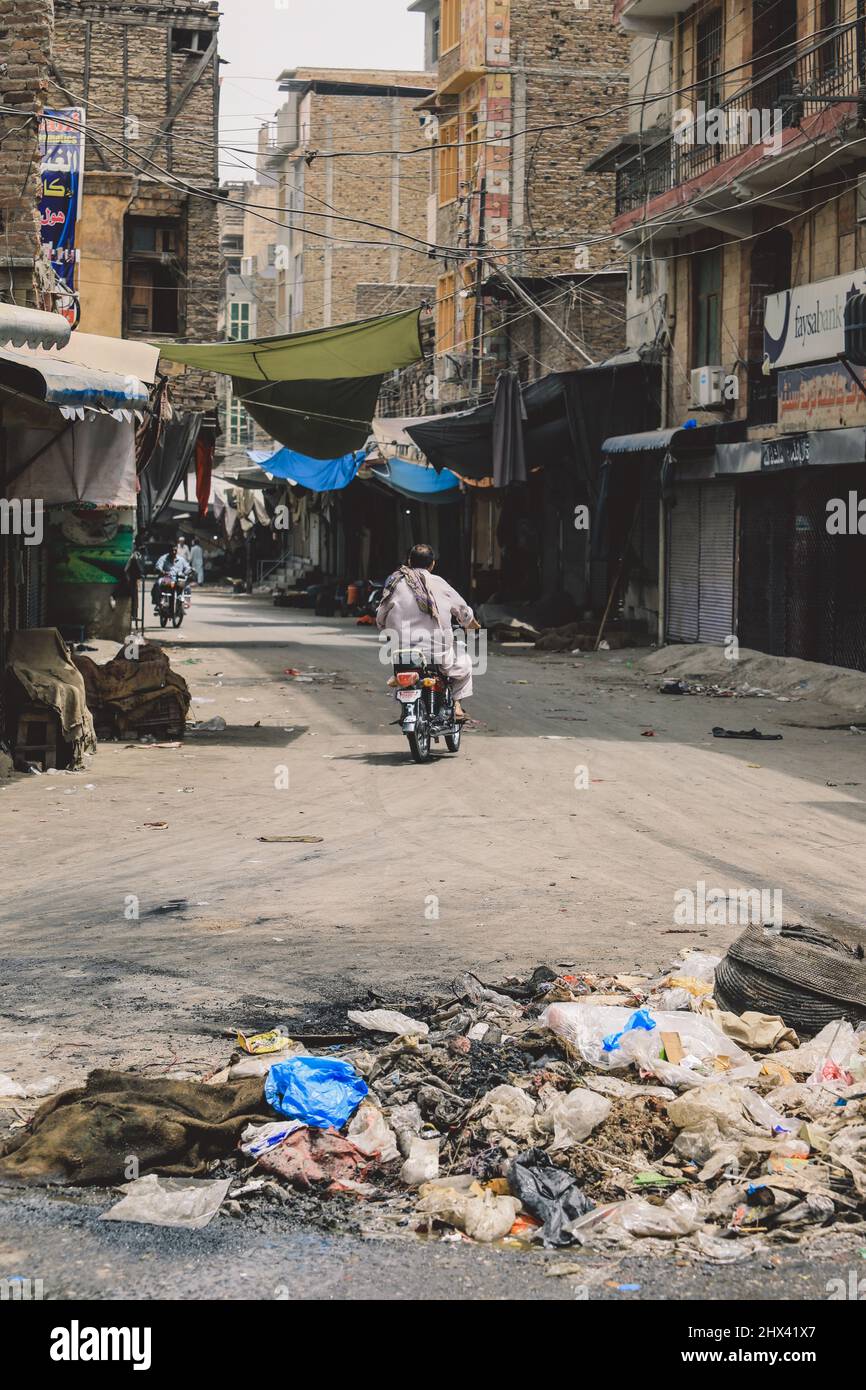 Daily Life View to the Peshawar City Center Empty Streets with No ...